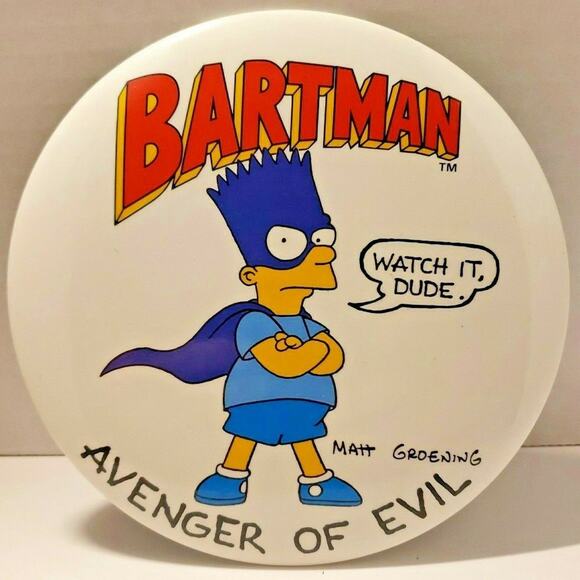 Unbranded | Dining | Vtg989 Bart Simpson Bartman 6 Pin Buttonup 8s ...